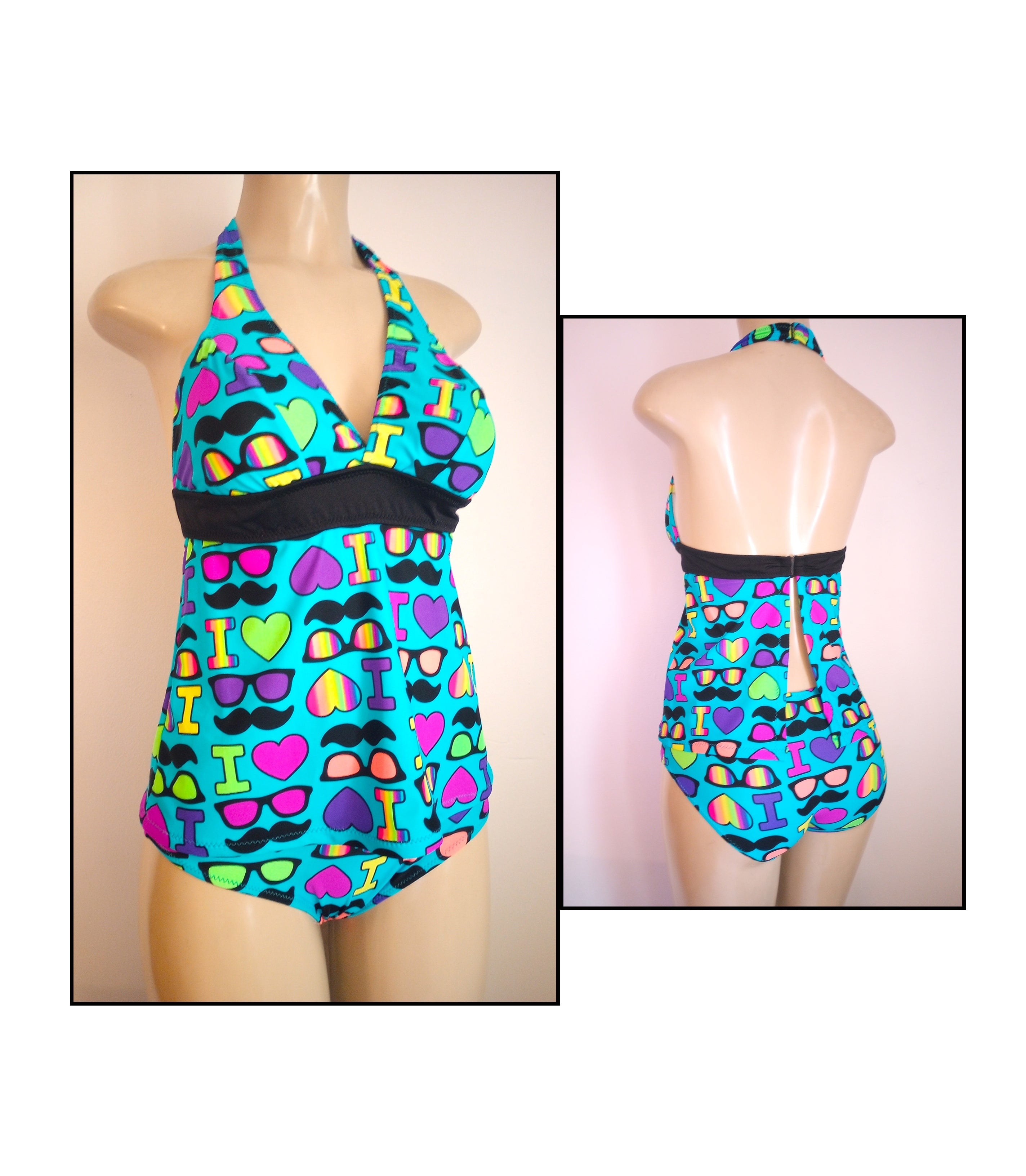 Seamed Halter Tankini Top Open Back High Waist Bikini Bottom Mirasol